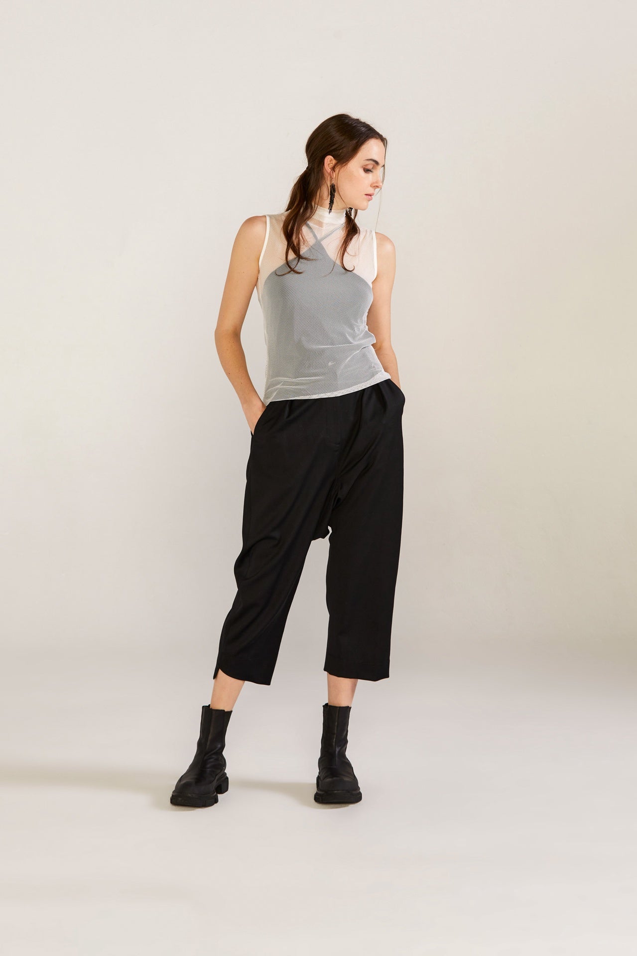 Sleeveless Undone Tunic - Ivory Diamond Mesh in Ivory - Taylor