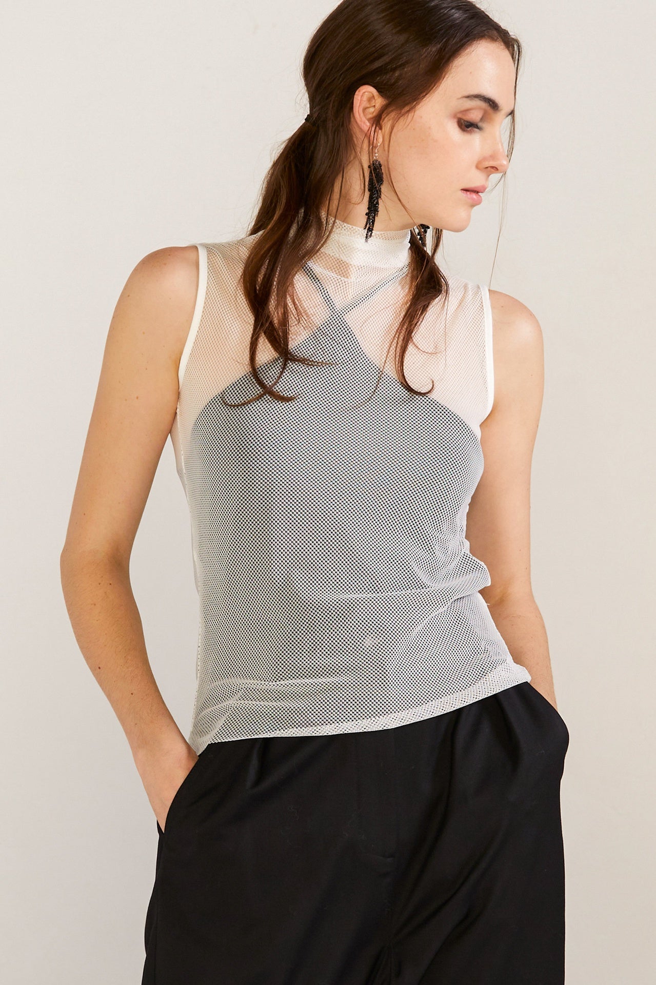 Sleeveless Undone Tunic - Ivory Diamond Mesh in Ivory - Taylor